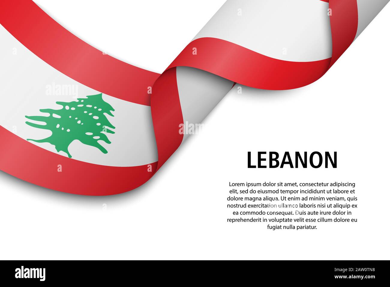Waving ribbon or banner with flag of Lebanon. Template for independence ...