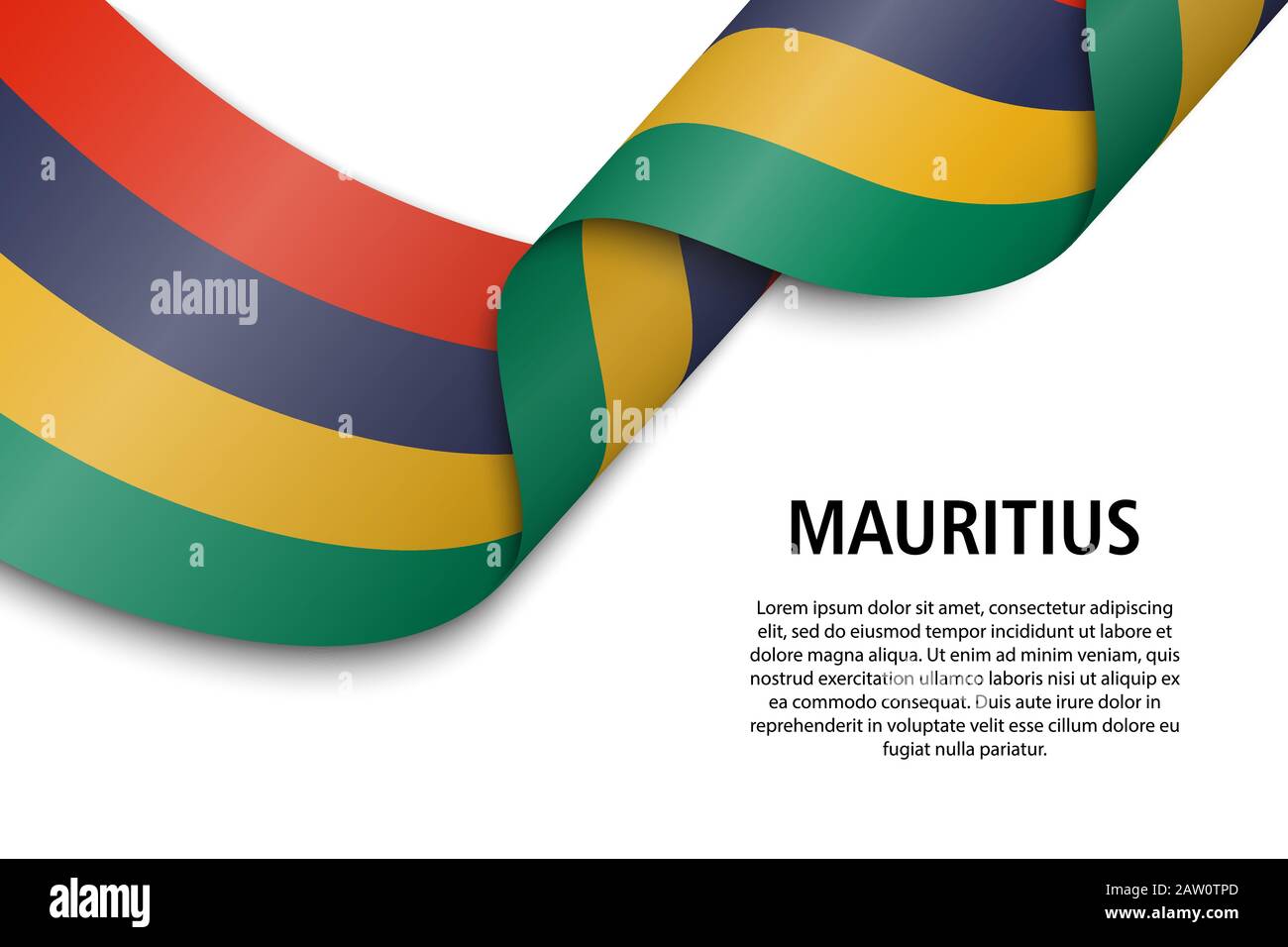 Waving ribbon or banner with flag of Mauritius. Template for ...