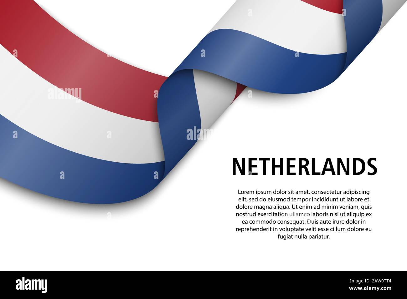 Waving ribbon or banner with flag of Netherlands. Template for ...