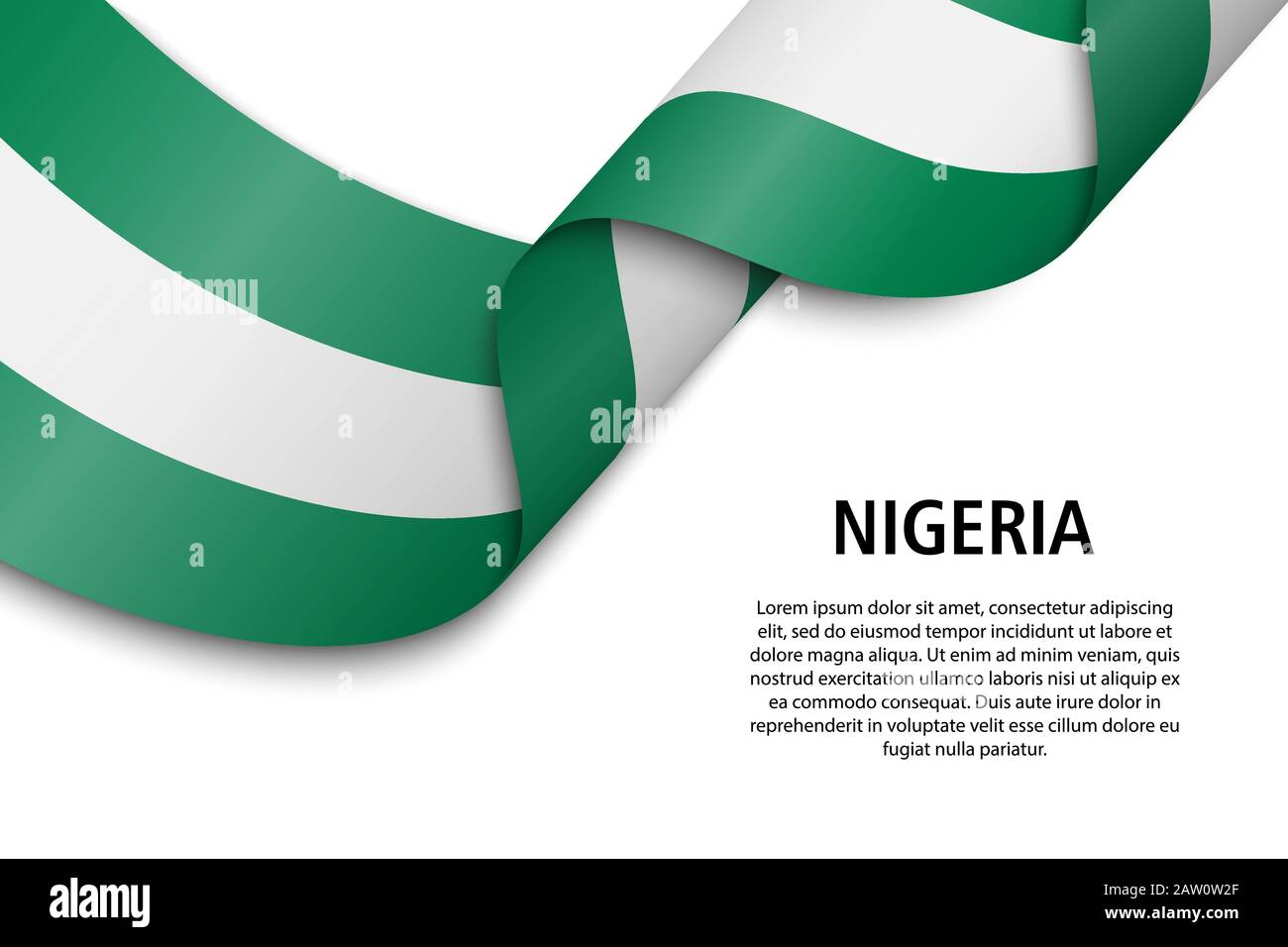 Waving ribbon or banner with flag of Nigeria. Template for independence ...