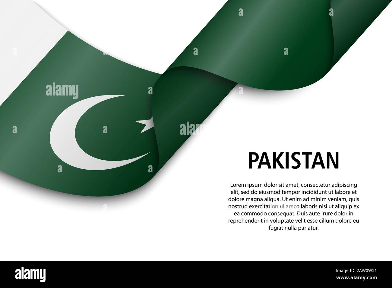 Waving ribbon or banner with flag of Pakistan. Template for ...