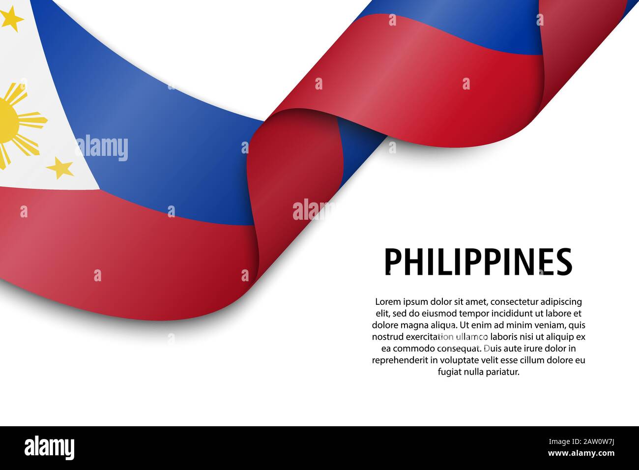 Waving ribbon or banner with flag of Philippines. Template for ...
