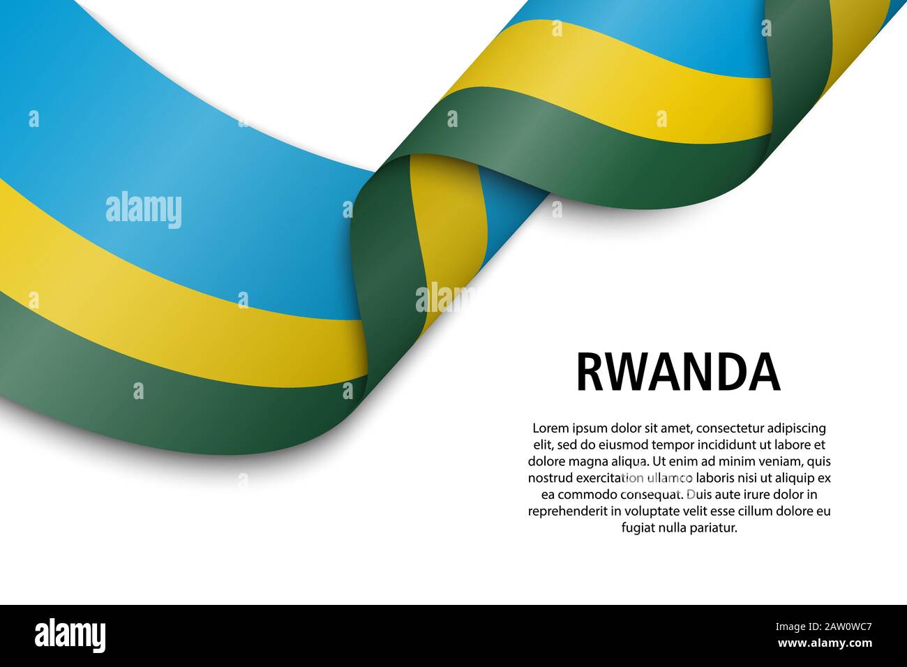 Waving ribbon or banner with flag of Rwanda. Template for independence ...