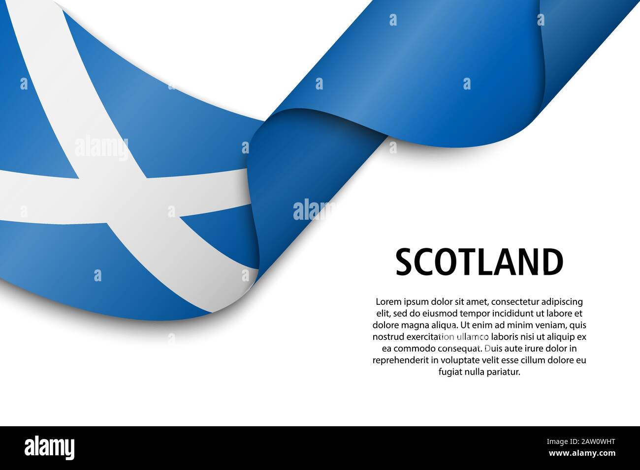 Waving ribbon or banner with flag of Scotland. Template for ...