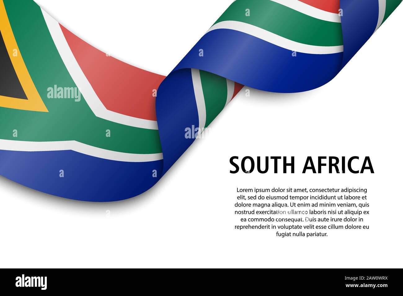 Waving ribbon or banner with flag of South Africa. Template for ...