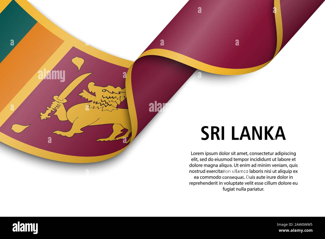 Waving ribbon or banner with flag of Sri Lanka. Template for ...