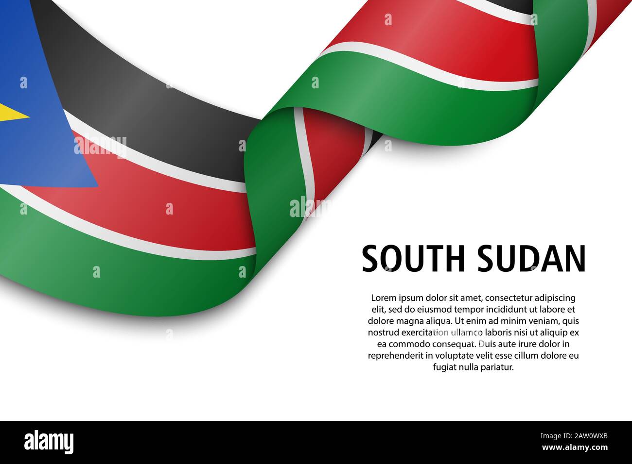 Waving ribbon or banner with flag of South Sudan. Template for ...