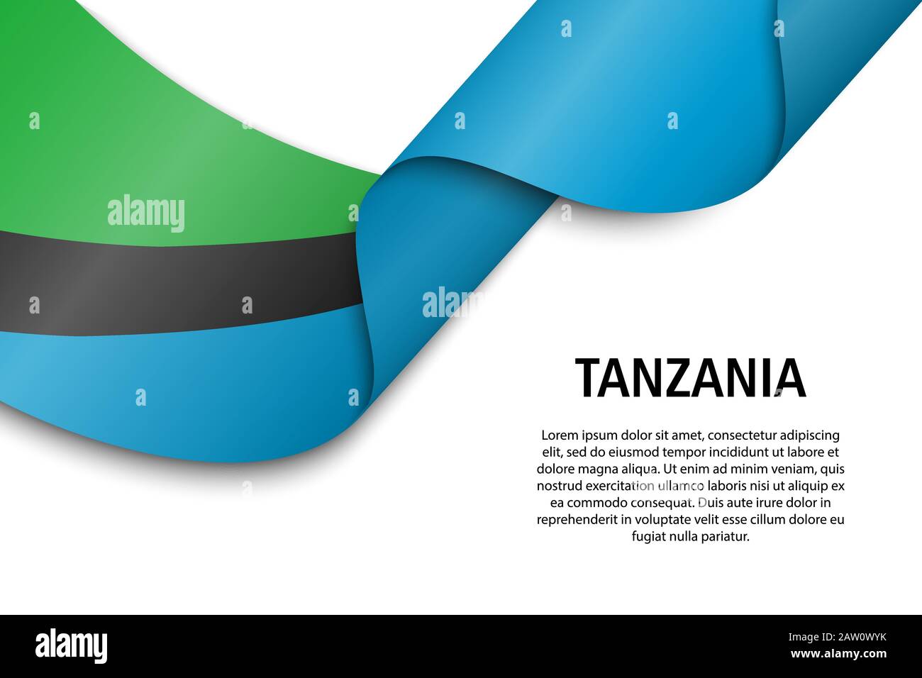 Waving ribbon or banner with flag of Tanzania. Template for ...