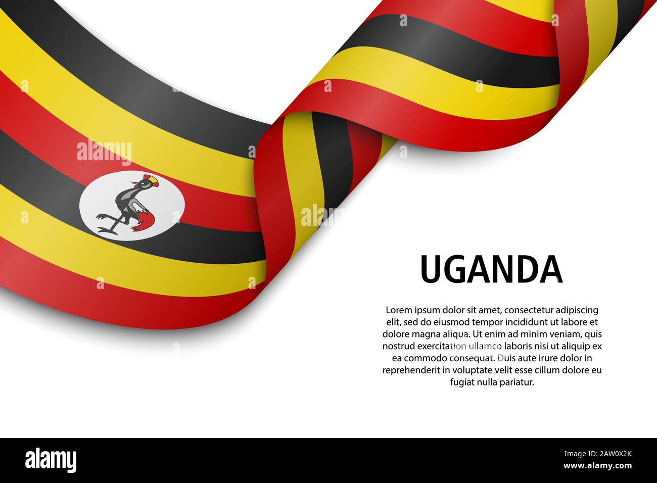 Waving ribbon or banner with flag of Uganda. Template for independence ...