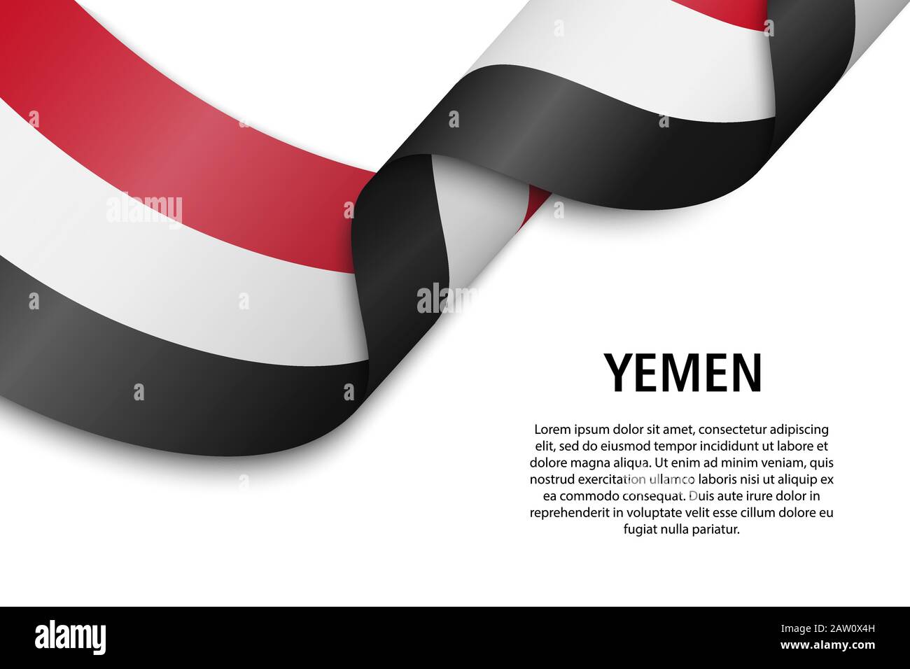 Waving ribbon or banner with flag of Yemen. Template for independence ...