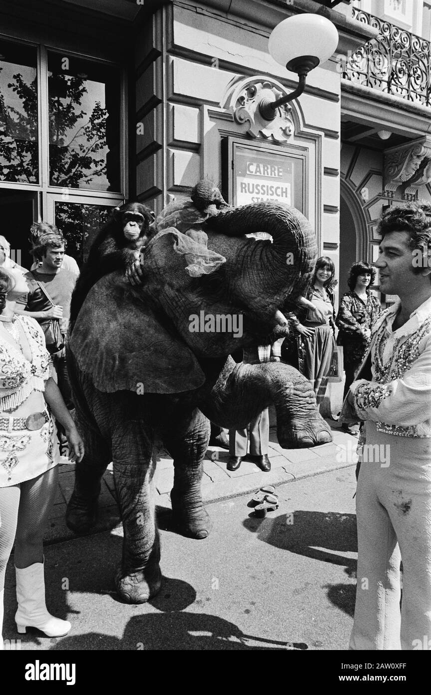 Russian State Circus in Amsterdam Elephant with a monkey on his back ...