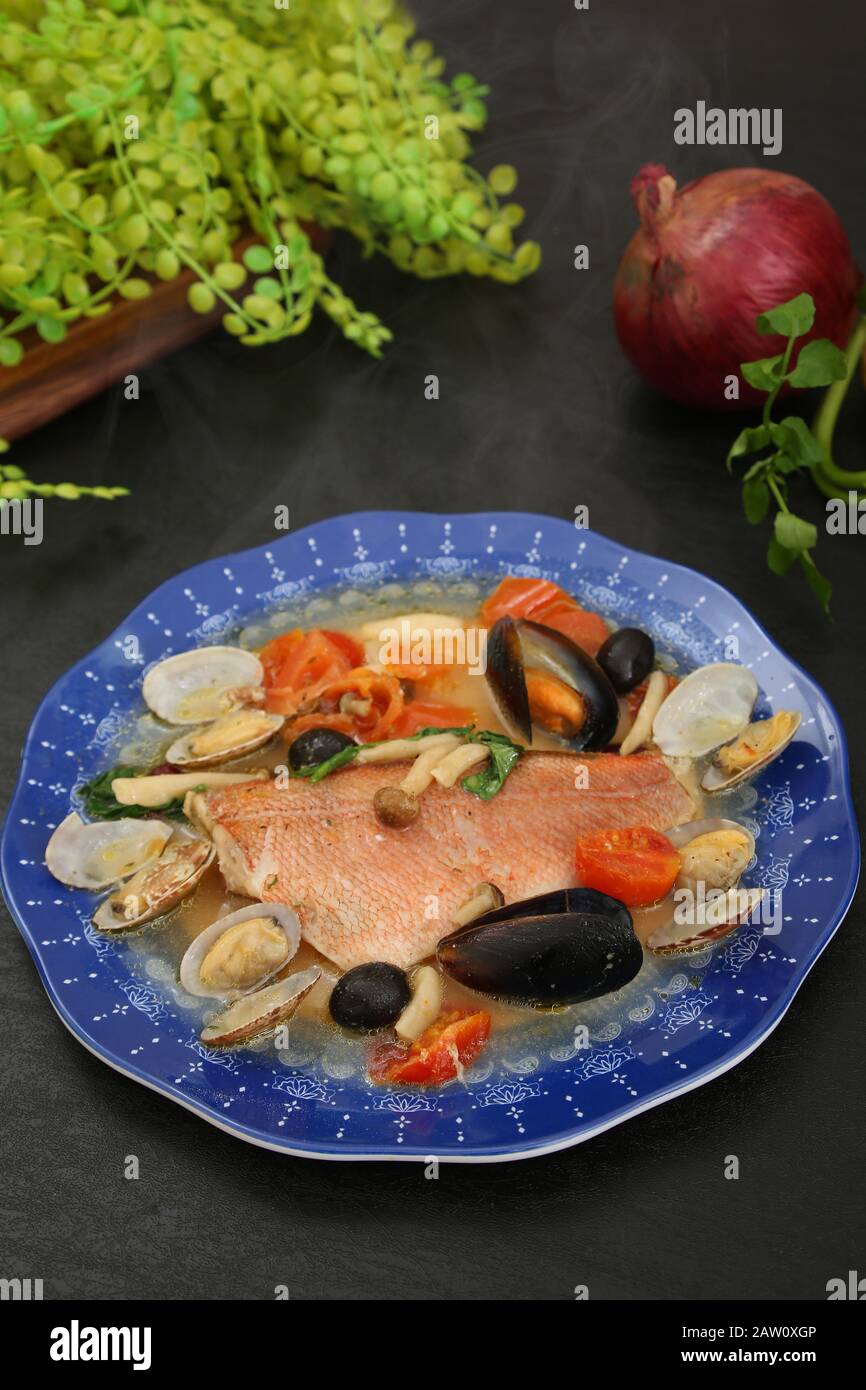 Acqua Pazza of alfonsino Stock Photo - Alamy