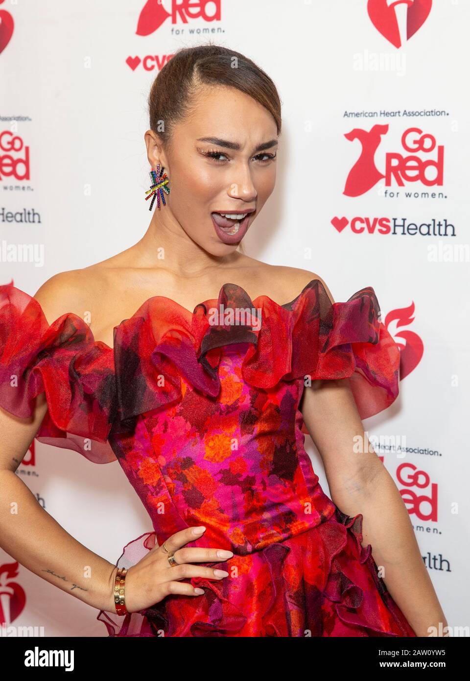 New York, NY - February 5, 2020: Eva Gutowski wearing dress by Flor et ...