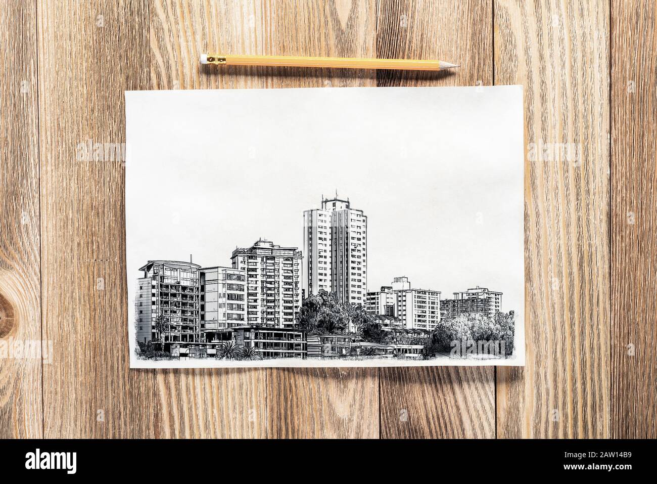 Modern megapolis skyline pencil draw Stock Photo - Alamy