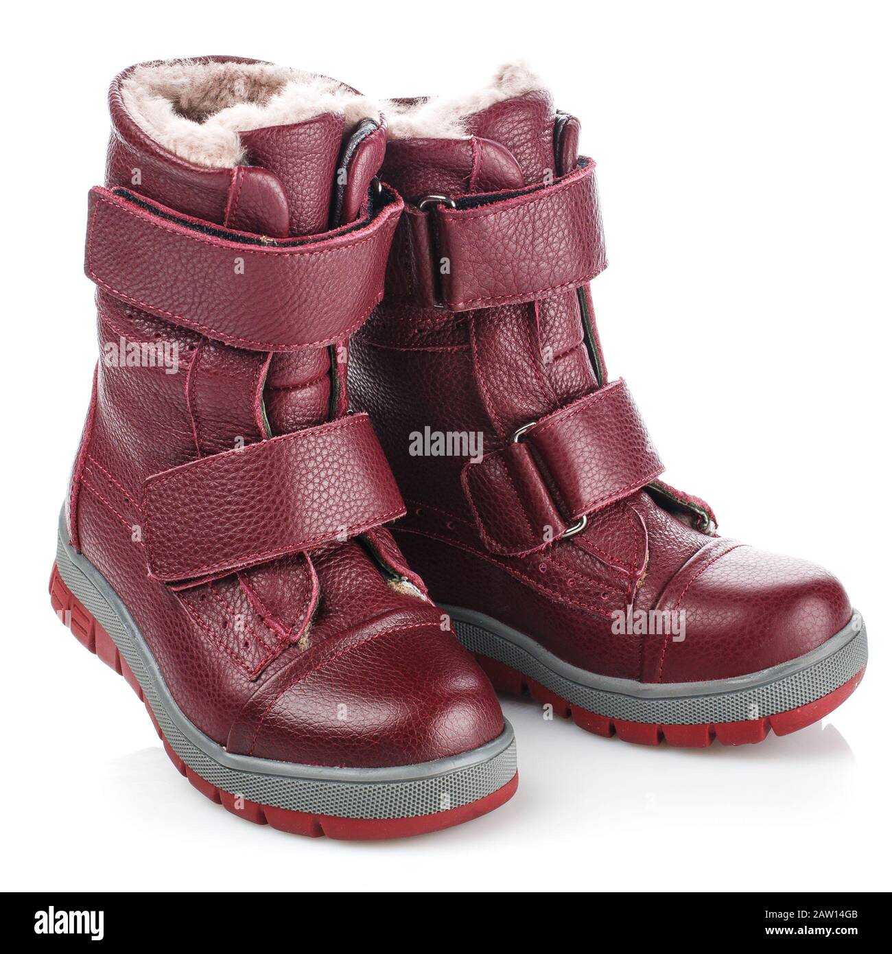 Red children's winter boots for girls isolated Stock Photo - Alamy