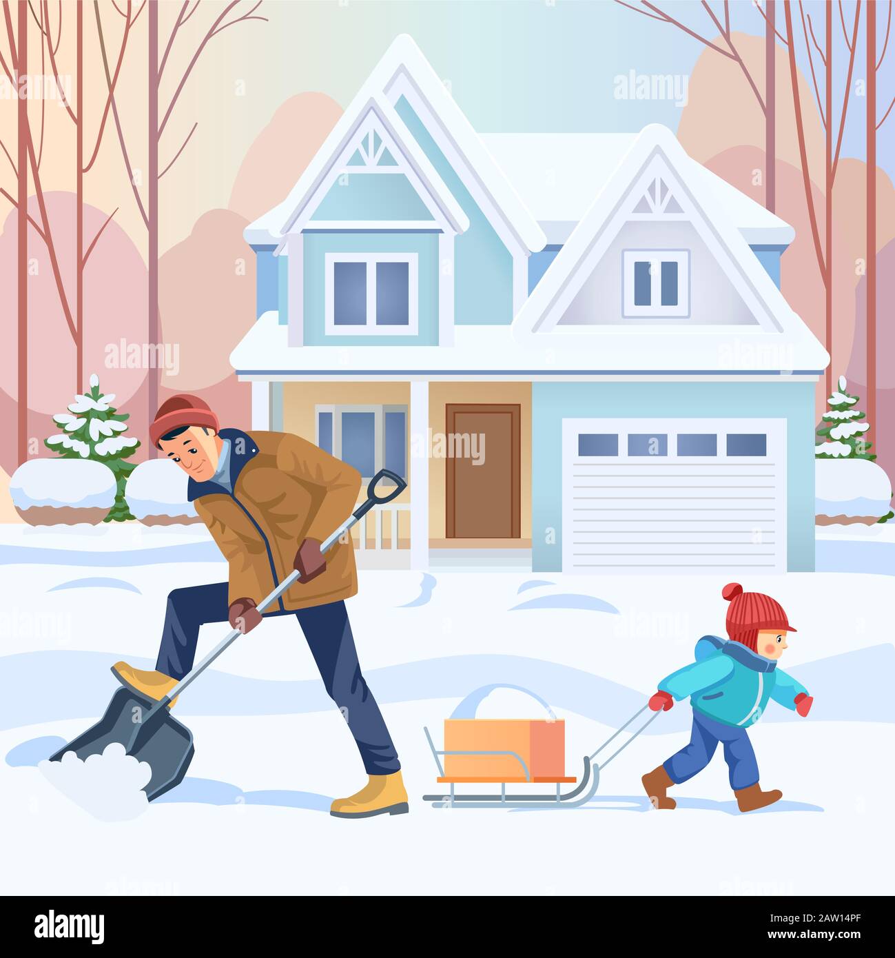 Happy parent child playing snow Stock Vector Images - Alamy