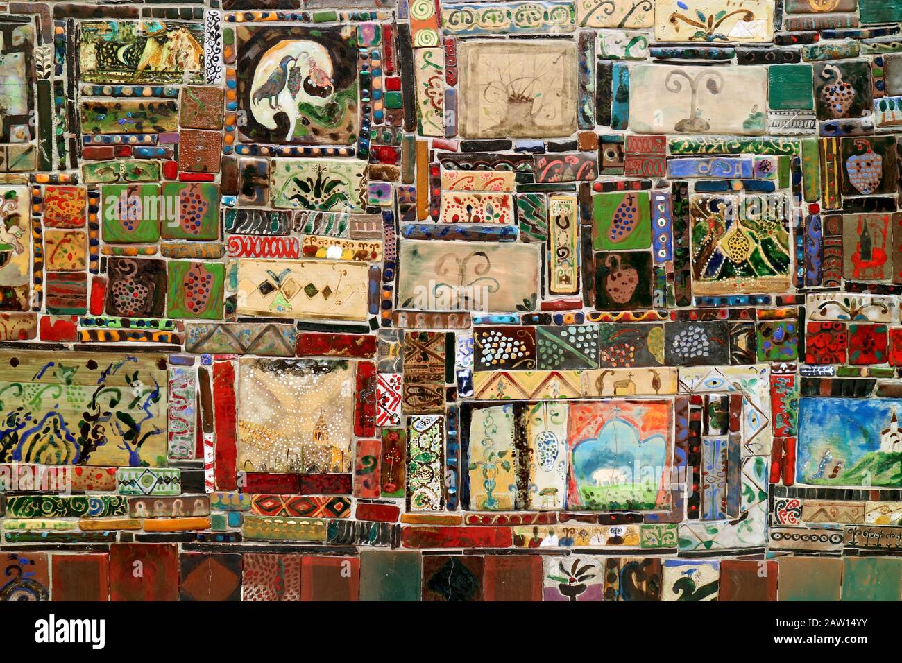 Colorful Ceramic Tile-art on the Facade of the Leaning Clock Tower of ...