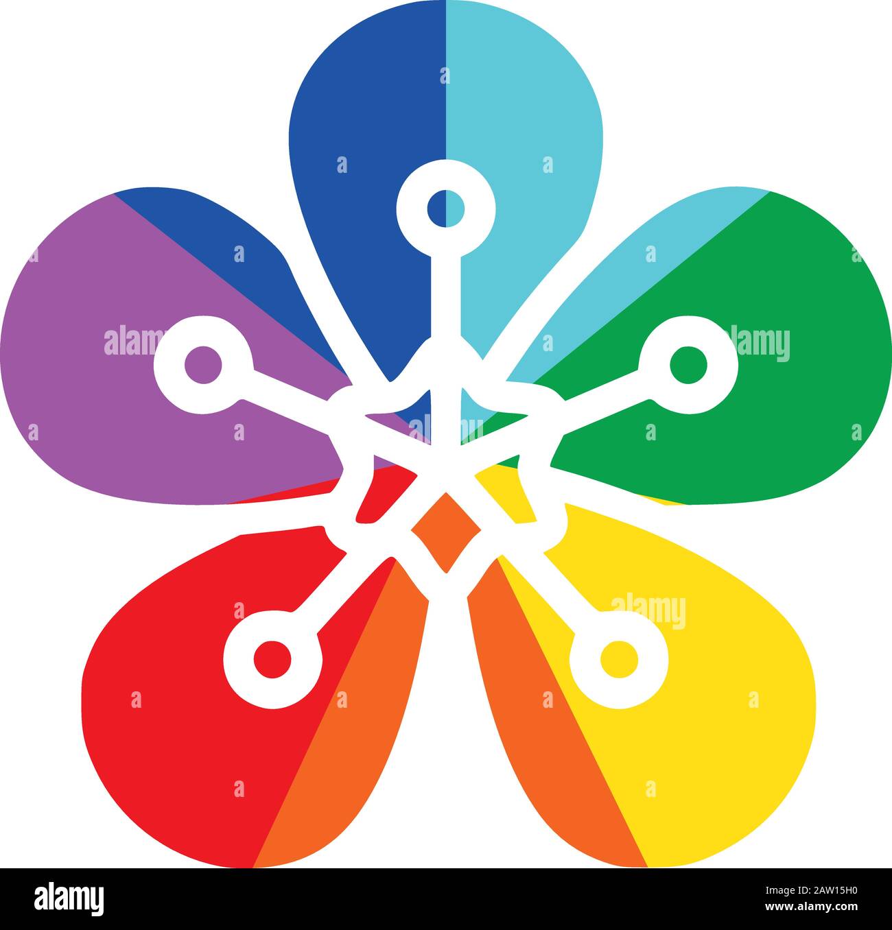 Rainbow Ray Flower Almond Flat Vector Icon for Printing Anticlockwise F ...