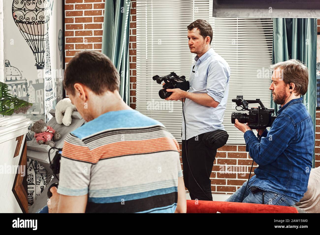 Video production backstage. Behind the scenes of creating video content ...