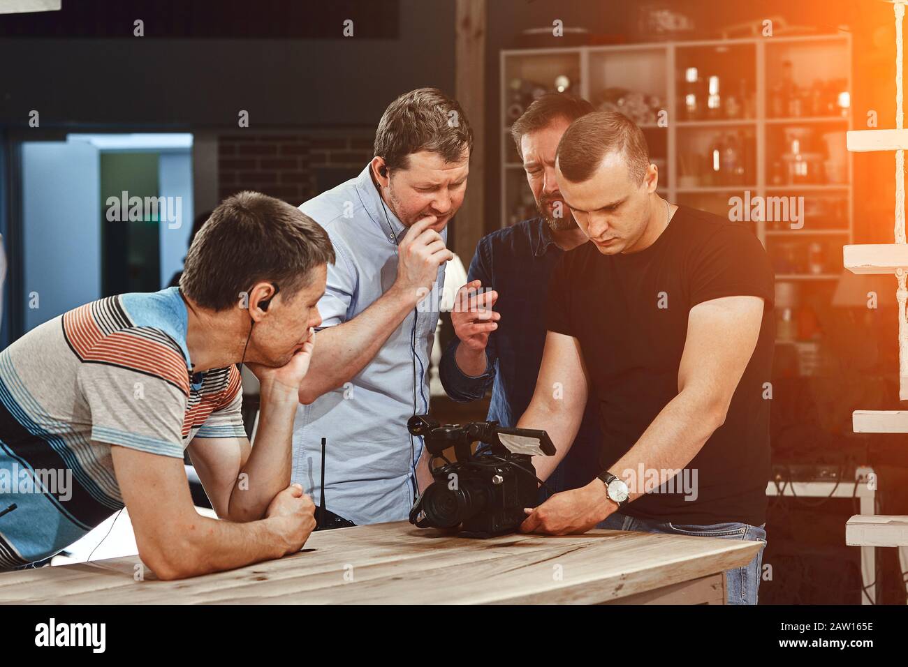 Video production backstage. Behind the scenes of creating video content ...