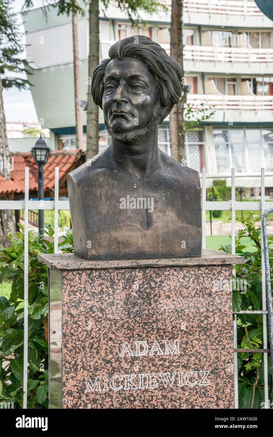 Polish poet Adam Mickiewicz bust near Bridge of the Poets in Struga ...