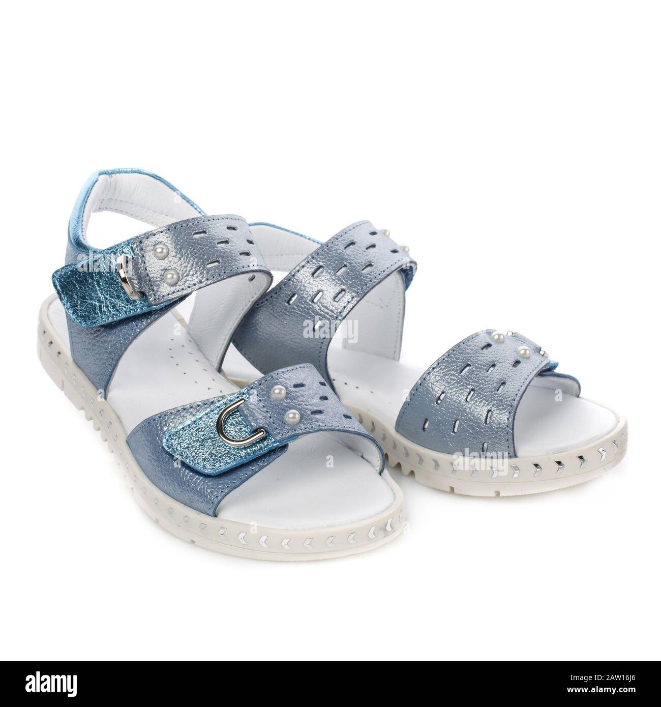 Blue sandals for girls isolated on white Stock Photo - Alamy
