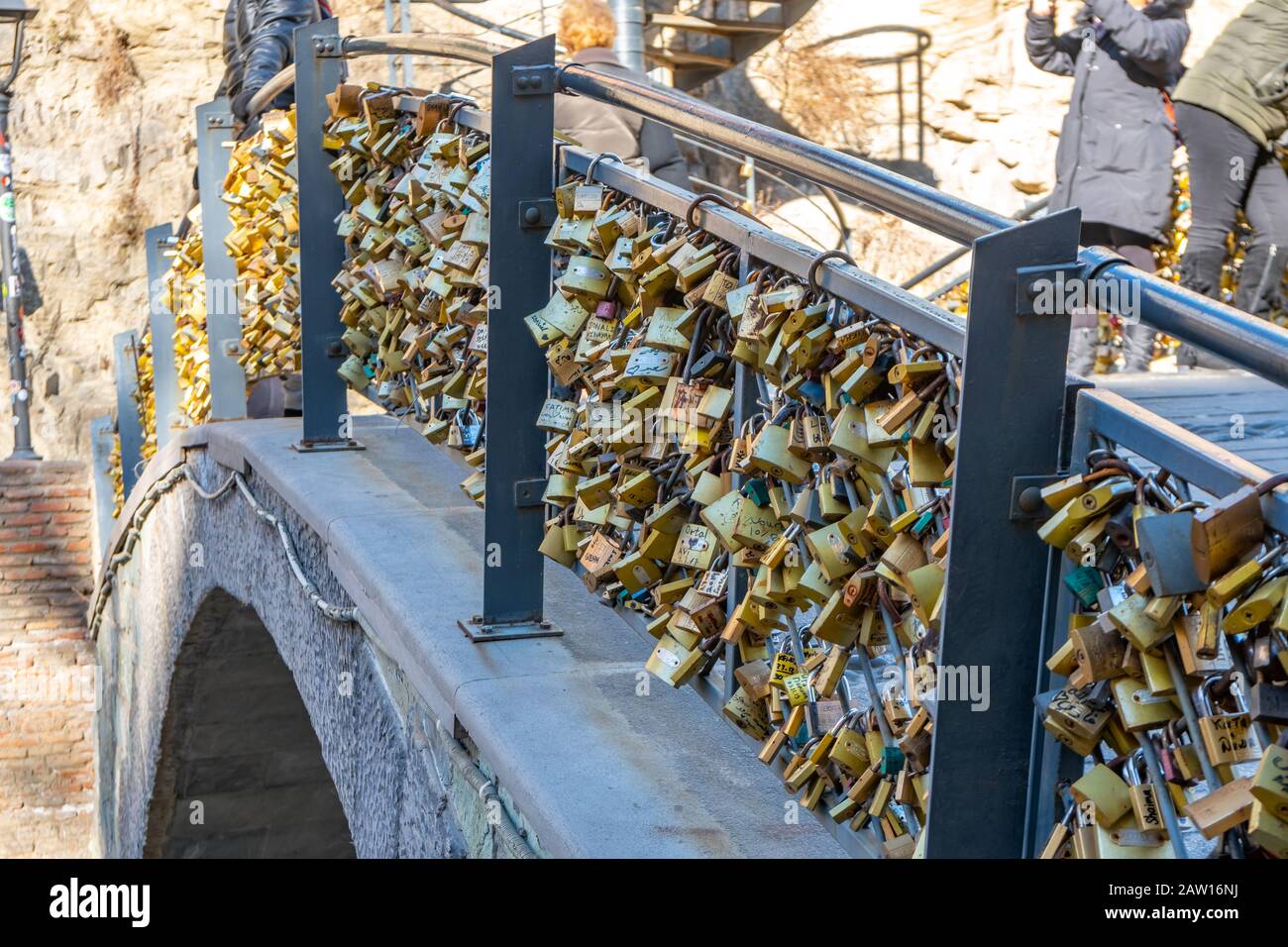 Tbilisi, Georgia 26 January 2020 - Golden love padlocks on Bridge Stock ...