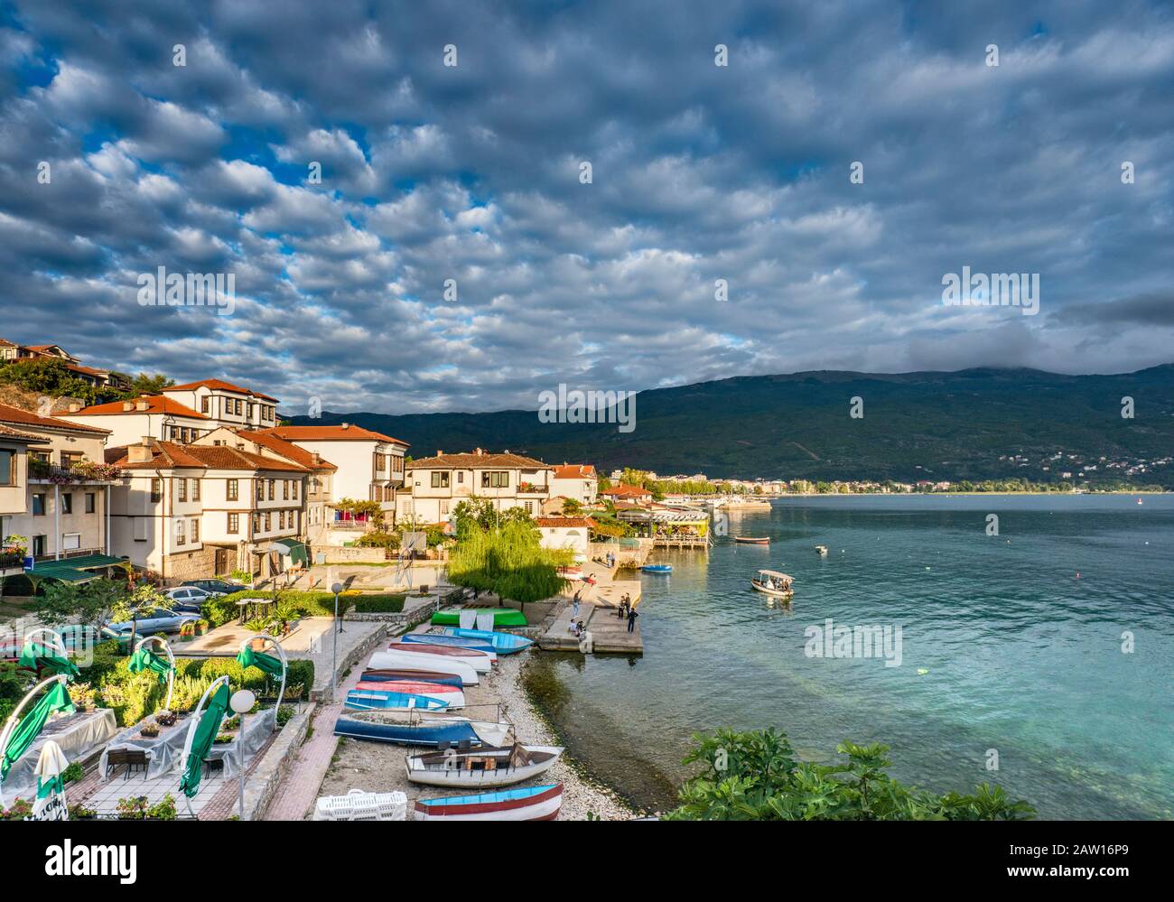 Old town section over Lake Ohrid, view from Villa Lucija, in Ohrid ...