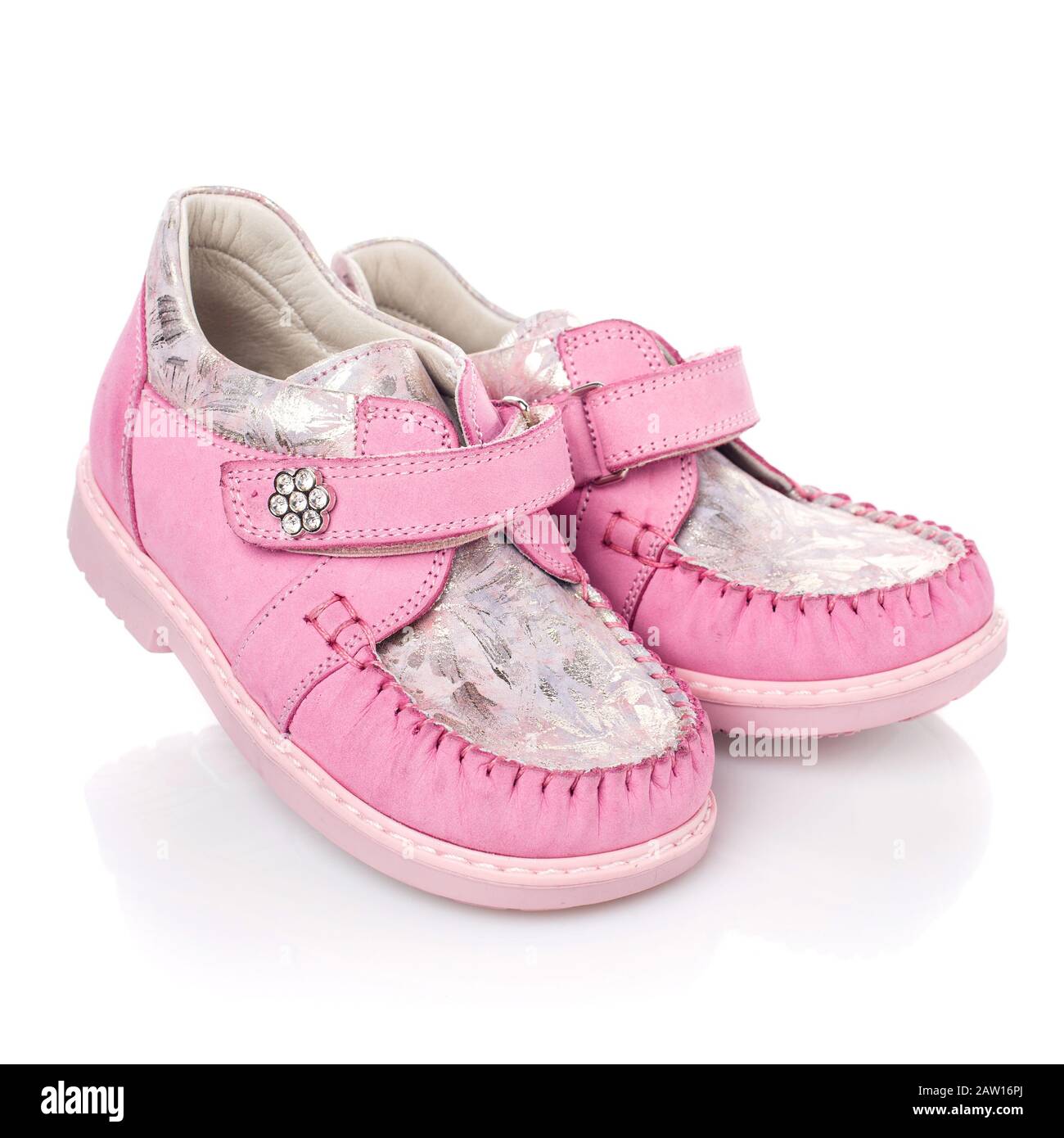 Children's pink shoes for little girls isolated on white Stock Photo ...
