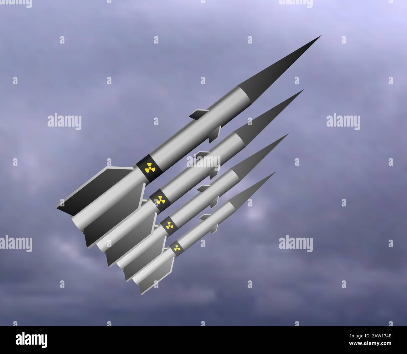 A nuclear missile flies in the sky. Vector illustration. Military ...