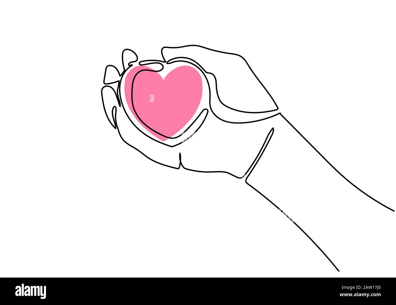 One continuous line drawing of hand holding the heart shape, vector ...