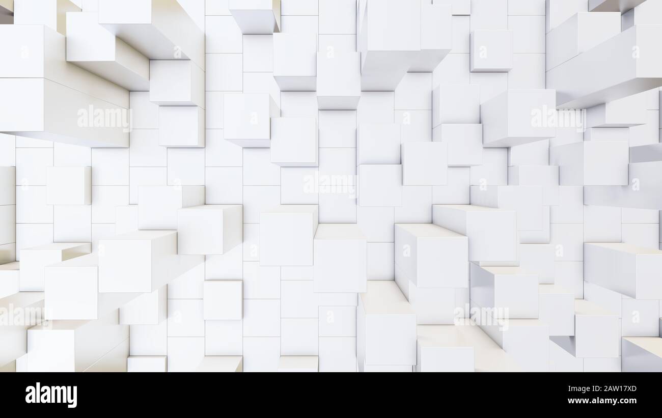 Abstract 3D illustration of white cubes background. Random displacement. Good background Stock ...