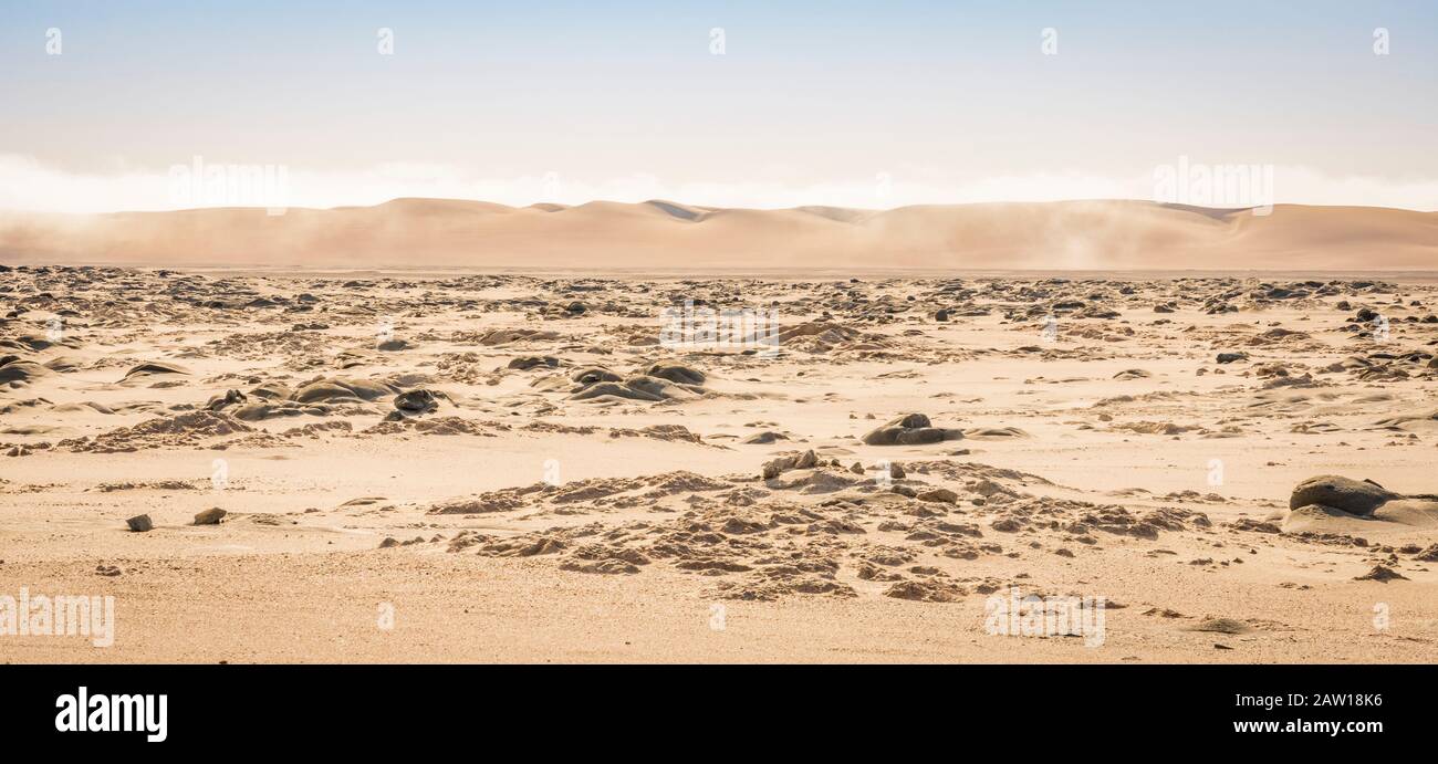 View of the Skeleton Coast desert dunes in Namibia in Africa Stock ...