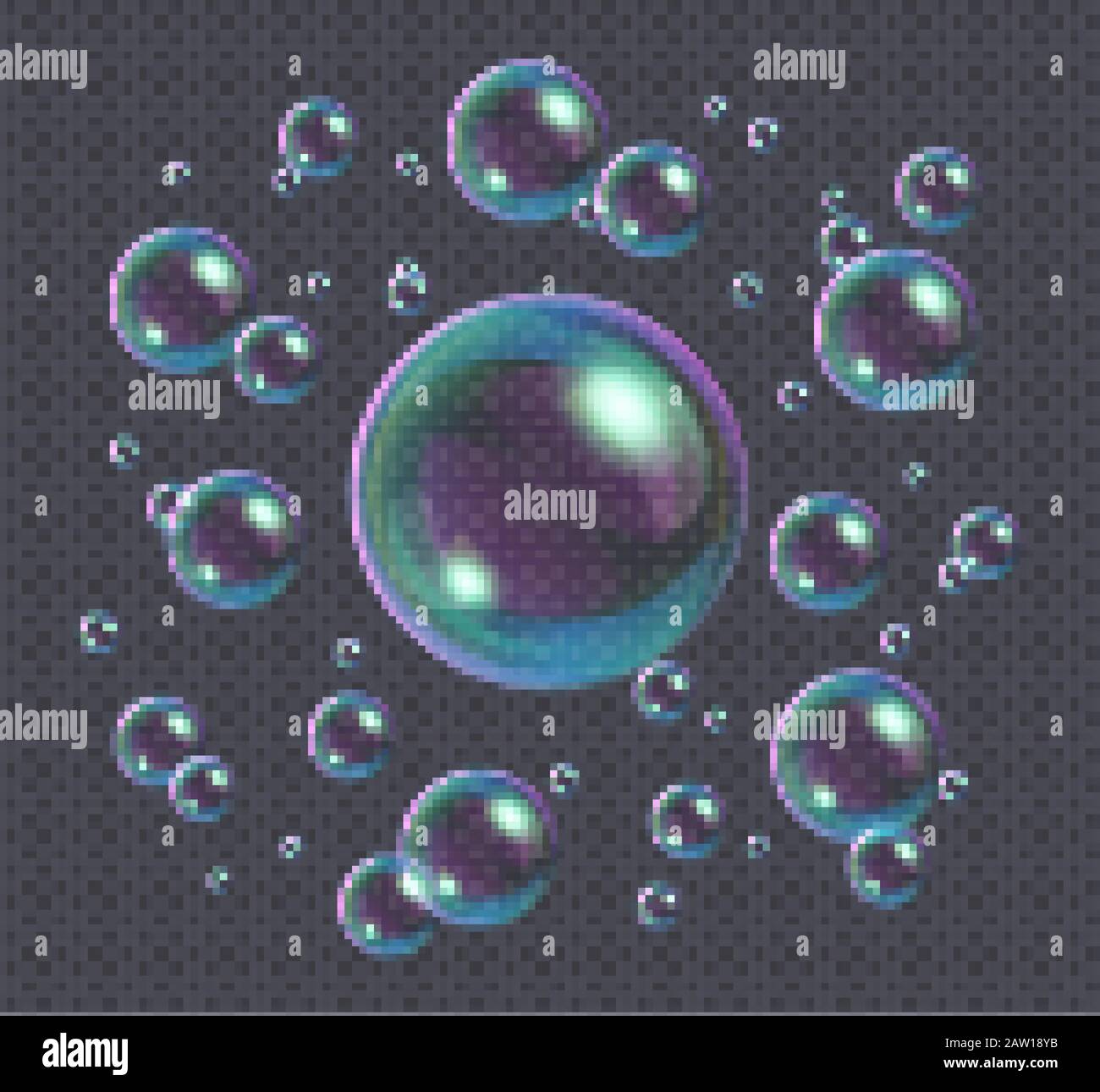 Realistic soap bubbles with rainbow reflection isolated on transparent ...