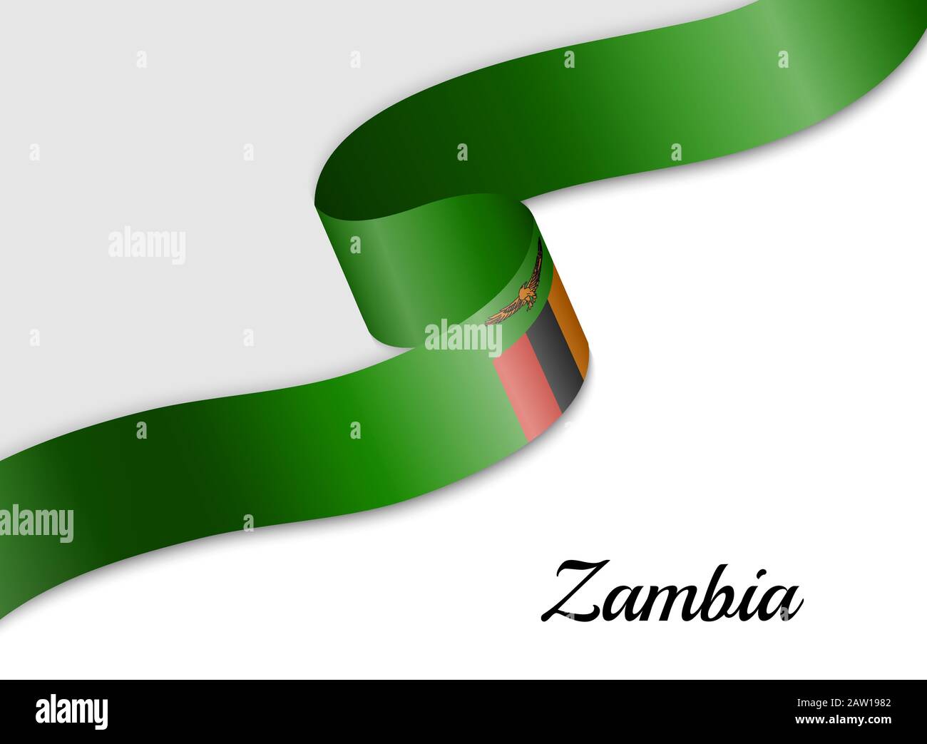 waving ribbon flag of Zambia. Template for independence day banner ...