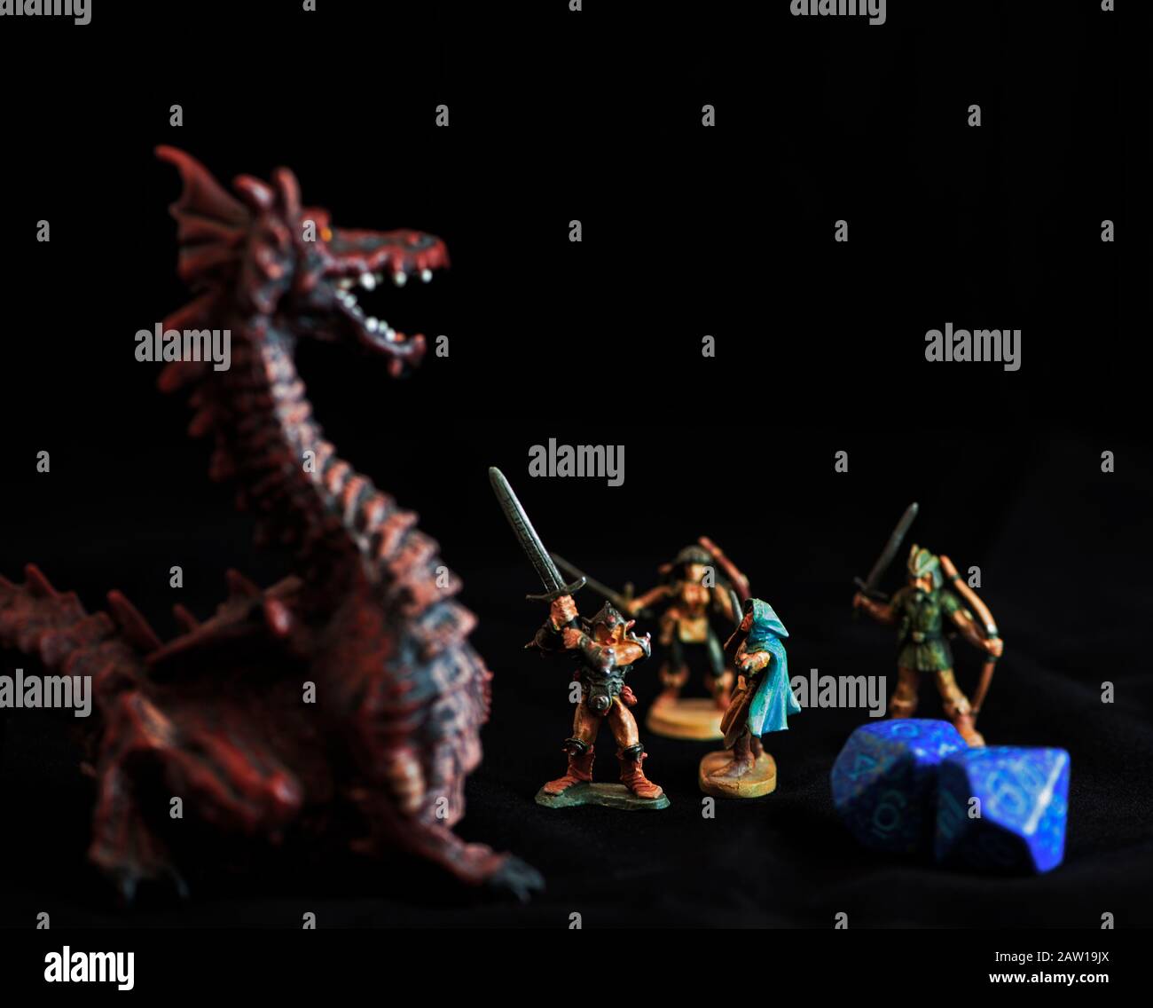 Group of adventuring characters against a Dragon. Concept: tabletop ...