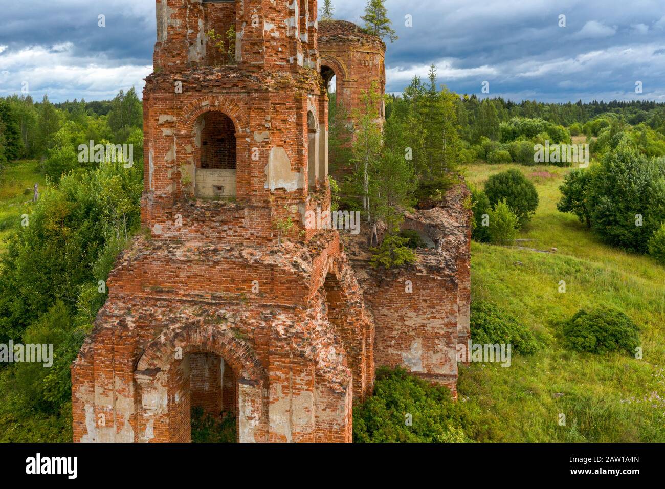 Aerial view the destroyed church of the Kazan Icon of the Mother of God ...