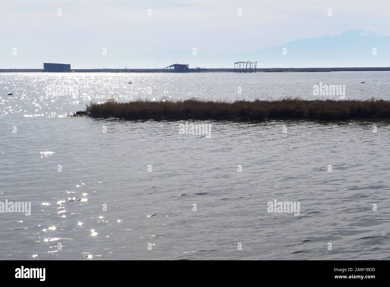 Fishing and mussel farms in the estuary of Axios river, gulf of ...