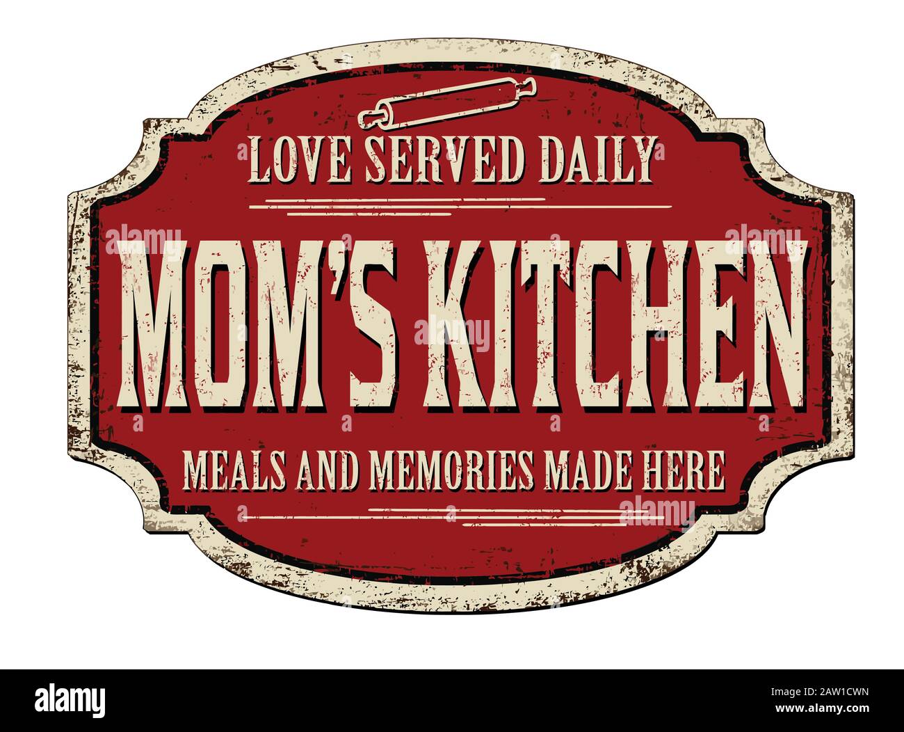 Mom's kitchen vintage rusty metal sign on a white background, vector ...