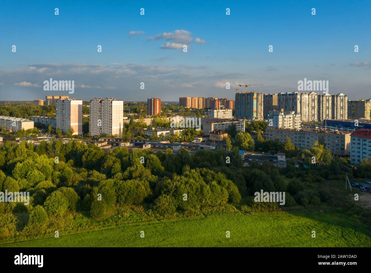 LOBNYA, MOSCOW REGION - AUGUST 31, 2019: Aerial view of the residential ...