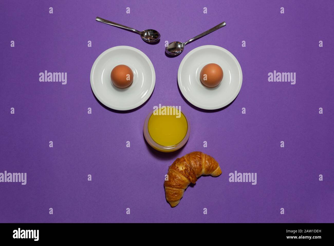 Fun breakfast concept with abstract angry grumpy human face made of ...