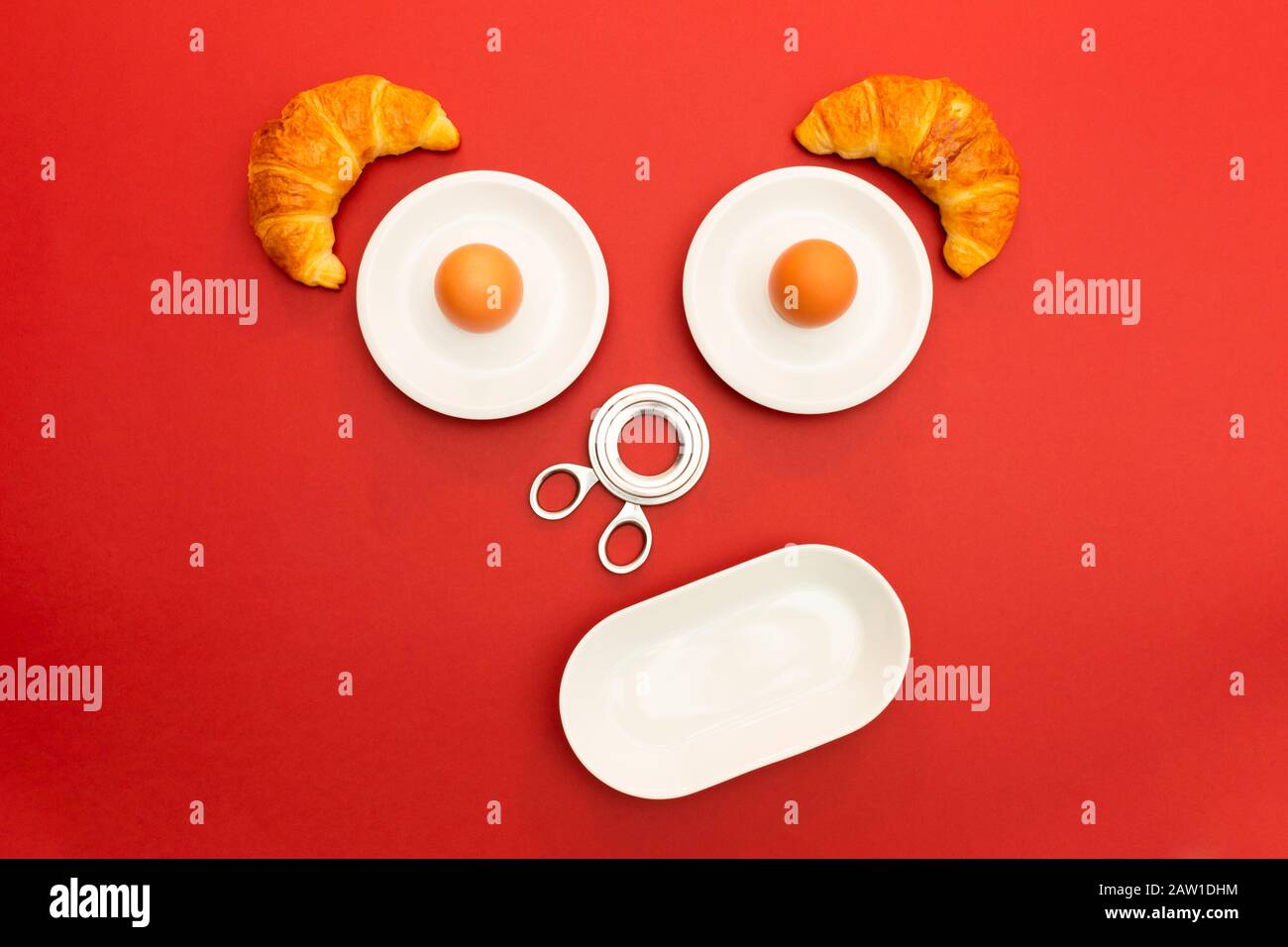 Fun breakfast concept with abstract happy smiling human face made of ...