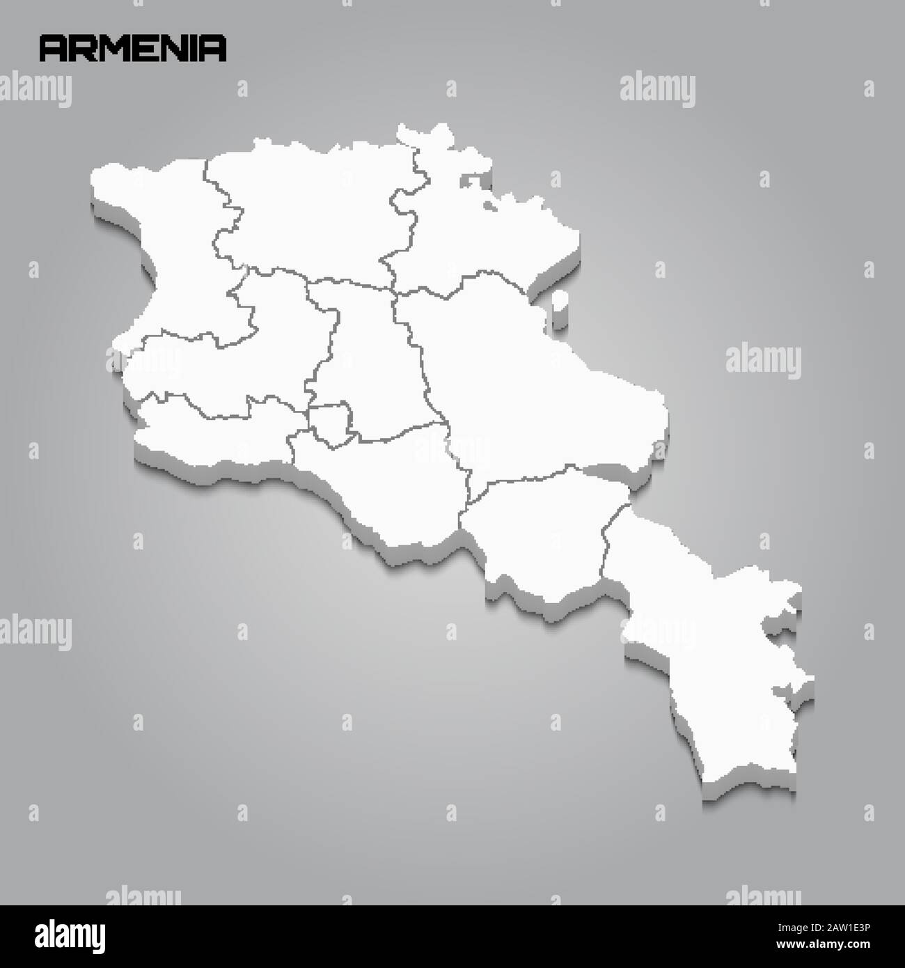 Armenia 3d map with borders of regions. Vector illustration Stock ...