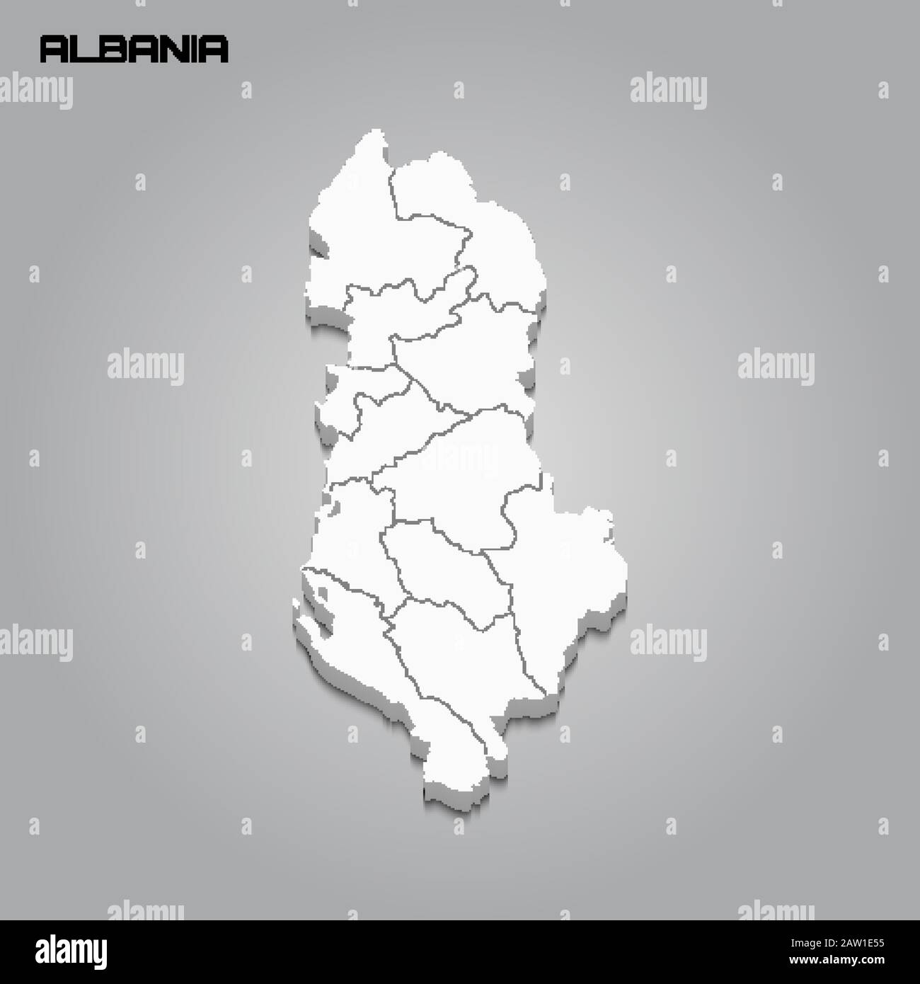 Albania 3d map with borders of regions. Vector illustration Stock ...