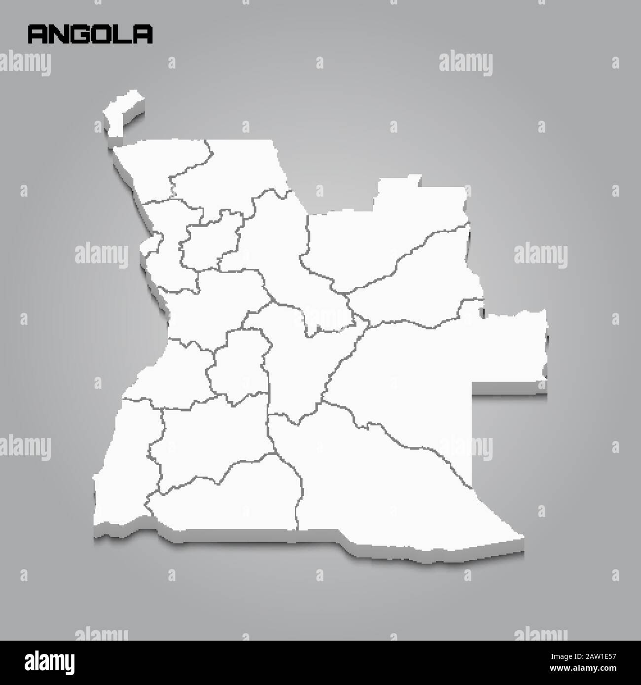 Angola 3d map with borders of regions. Vector illustration Stock Vector ...