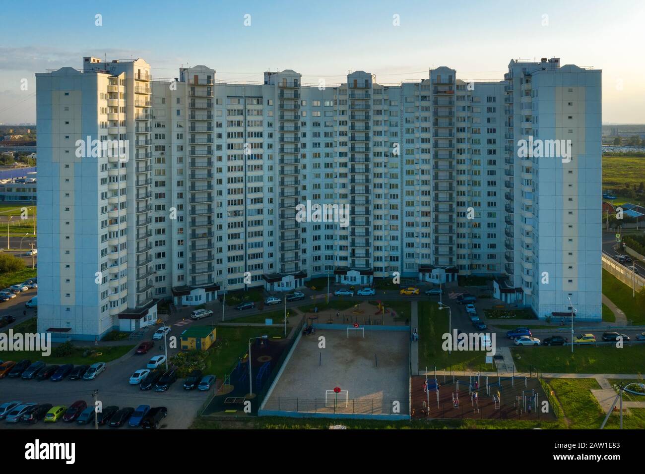 LOBNYA, MOSCOW REGION - AUGUST 31, 2019: Aerial view of the residential ...