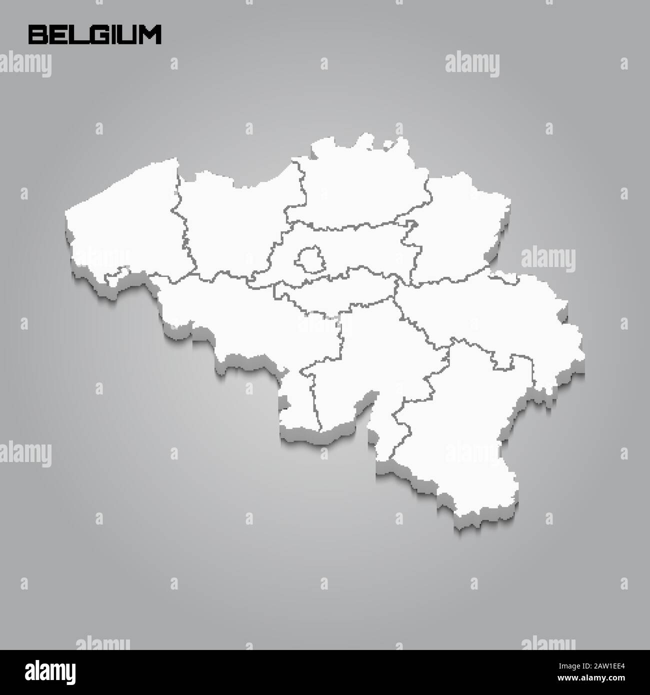 Belgium 3d map with borders of regions. Vector illustration Stock ...