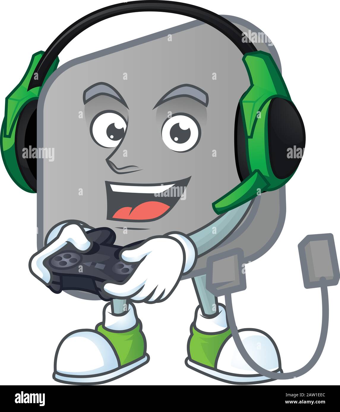 Power bank cartoon picture play a game with headphone and controller ...