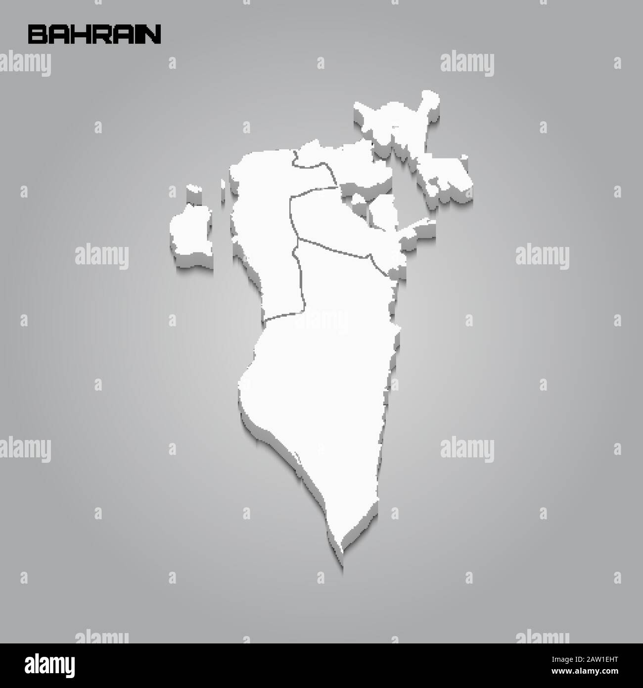 Bahrain 3d map with borders of regions. Vector illustration Stock ...