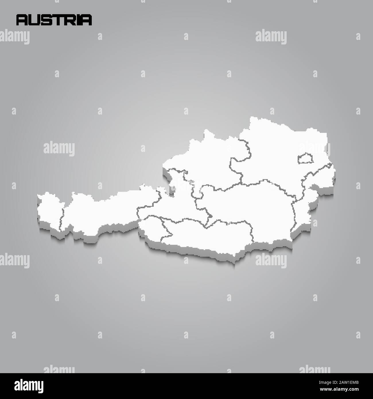 Austria 3d map with borders of regions. Vector illustration Stock ...